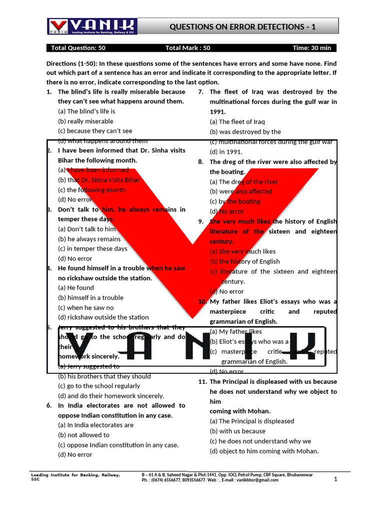 Error Detection Questions for Exams | PDF