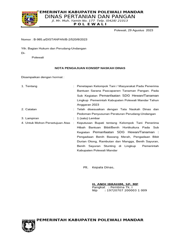 Nota Pengajuan Konsep Naskah Dinas 2023 | PDF