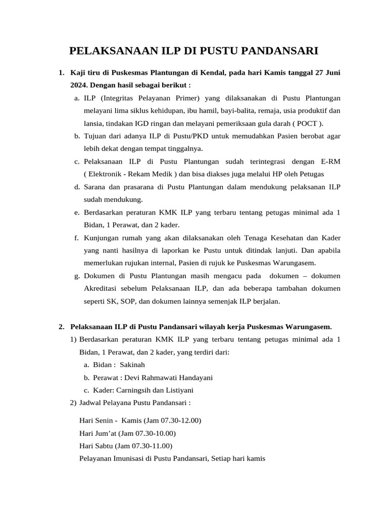 Pelaksanaan Ilp Di Pustu Pandansarii | PDF
