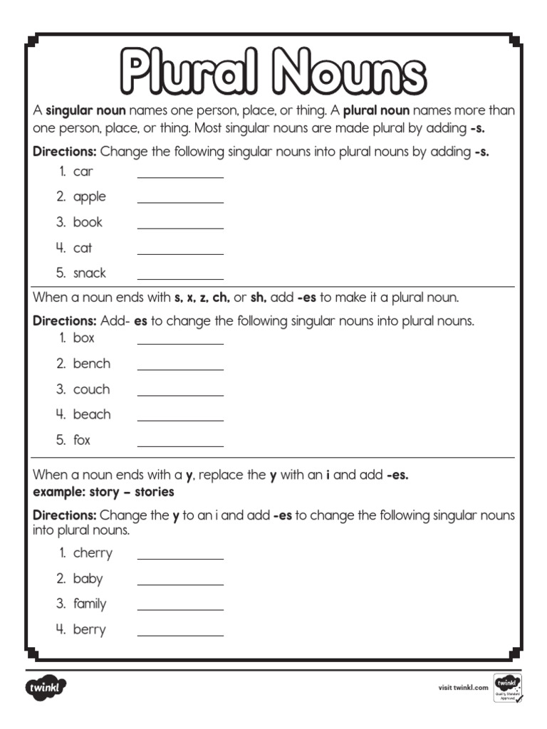 Plural Nouns Worksheet for Grade 2 | PDF | Wellness