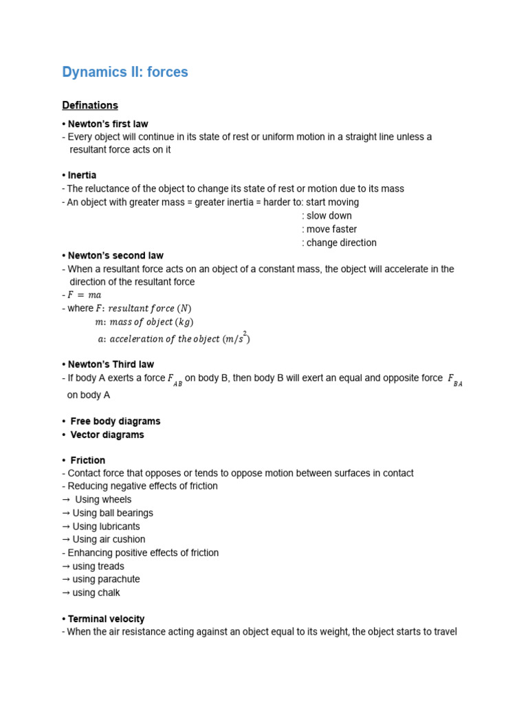 Dynamics II: Forces | PDF