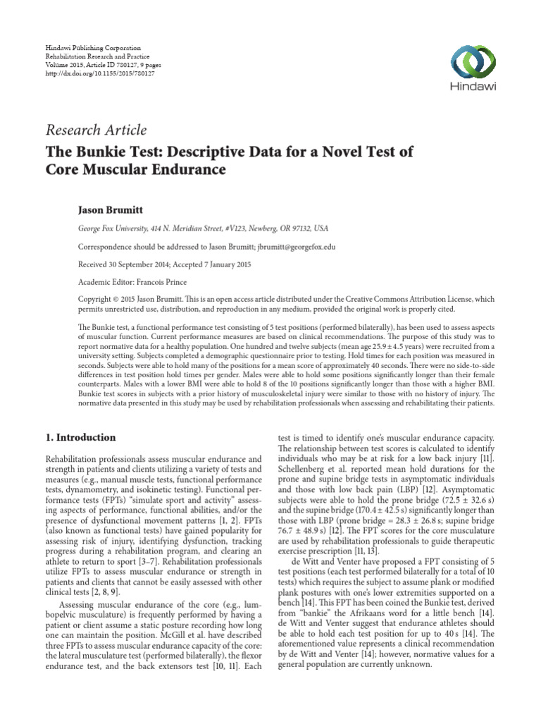 Bunkie Test - 2015 | PDF | Physical Therapy | Student's T Test