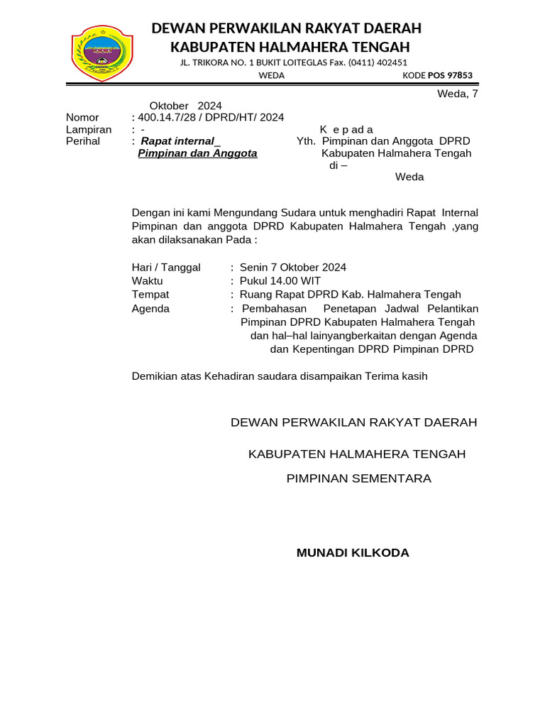 Surat Rapat Unternal | PDF