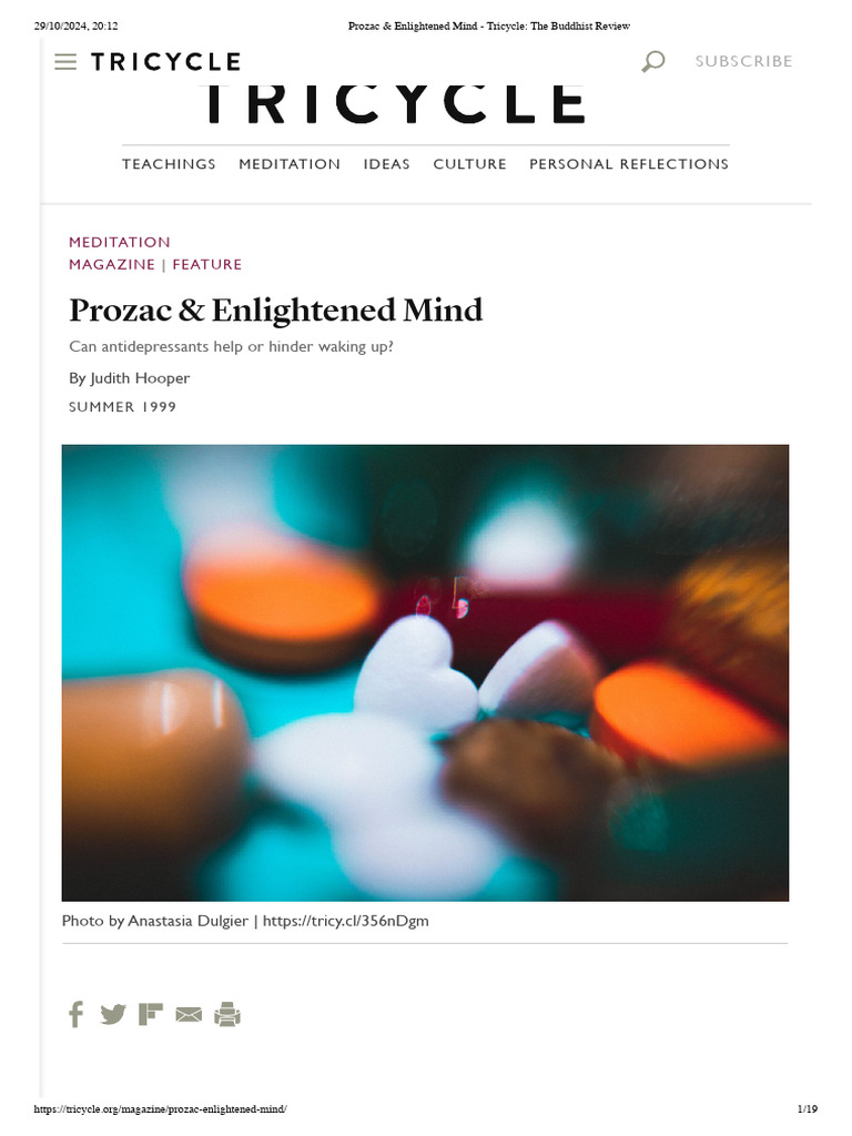Prozac & Enlightened Mind - Tricycle - The Buddhist Review | PDF | Selective Serotonin Reuptake ...