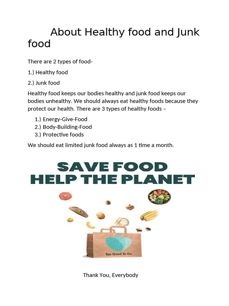 Healthy Food and Junk Food | PDF | Self-Improvement | Lifestyle