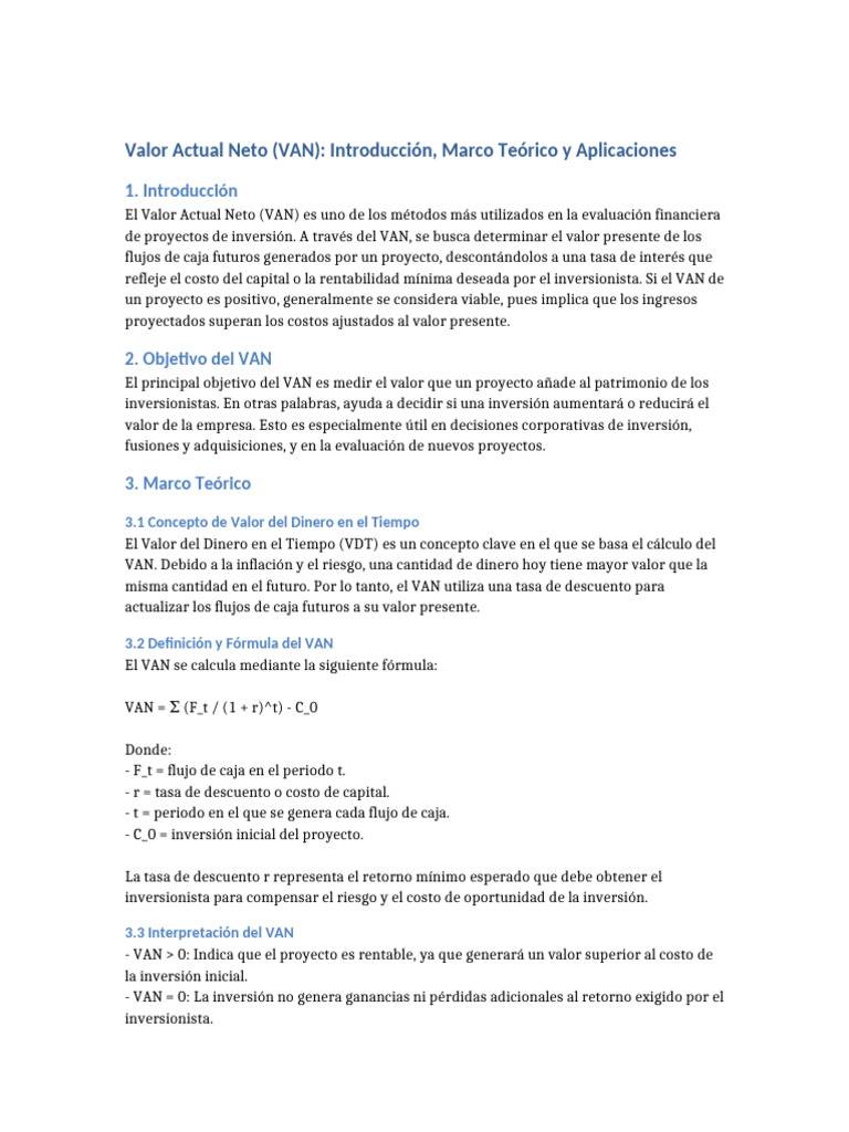 Monografia Valor Actual Neto | PDF | Valor presente neto | Flujo de efectivo