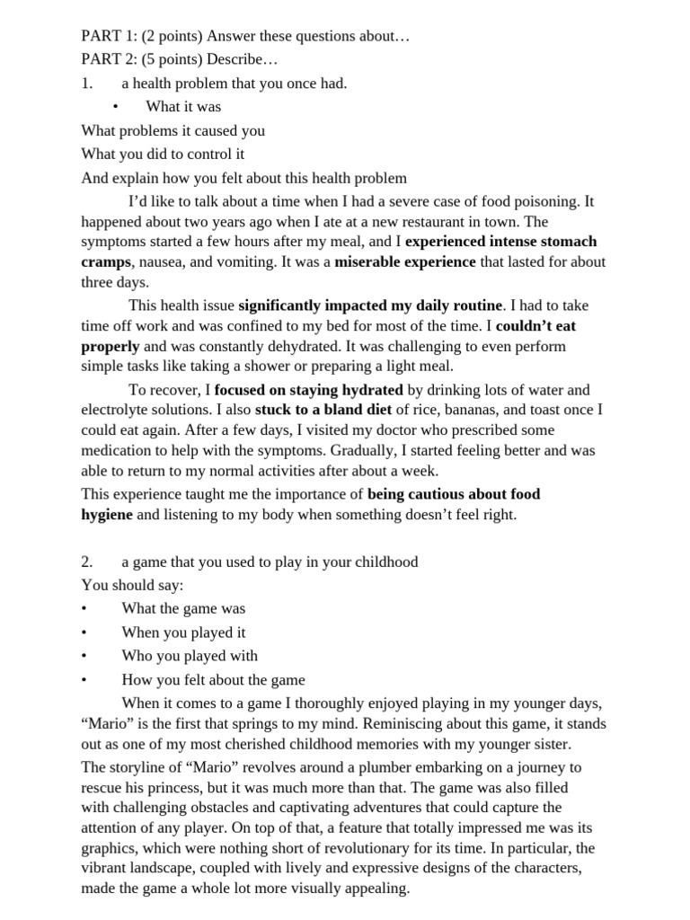 Part 2 - Speaking 3 | PDF | Nausea