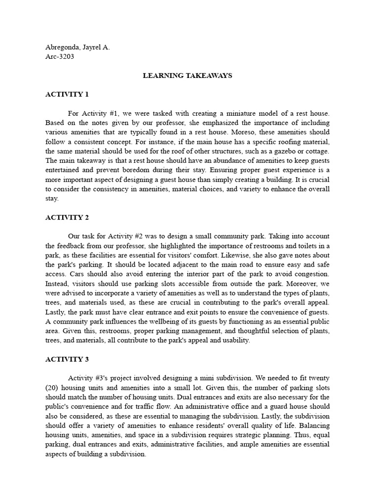 _LEARNING TAKEAWAYS | PDF | Public Toilet | Parking