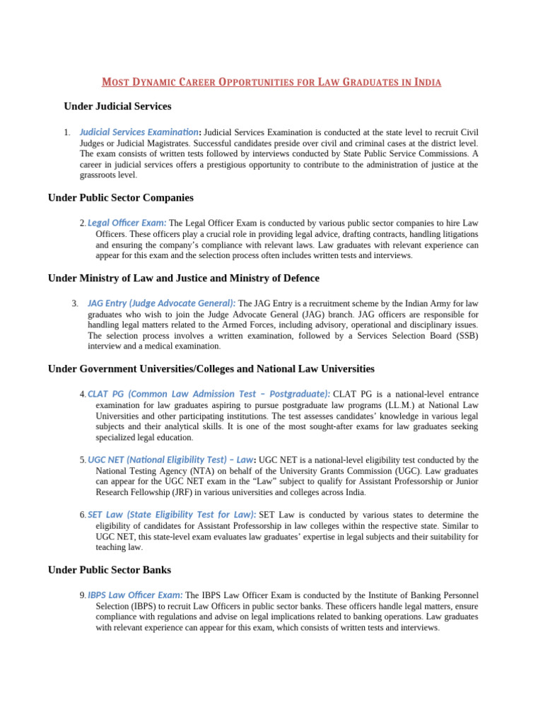 Most Dynamic Career Opportunities For Law Graduates in India | PDF ...