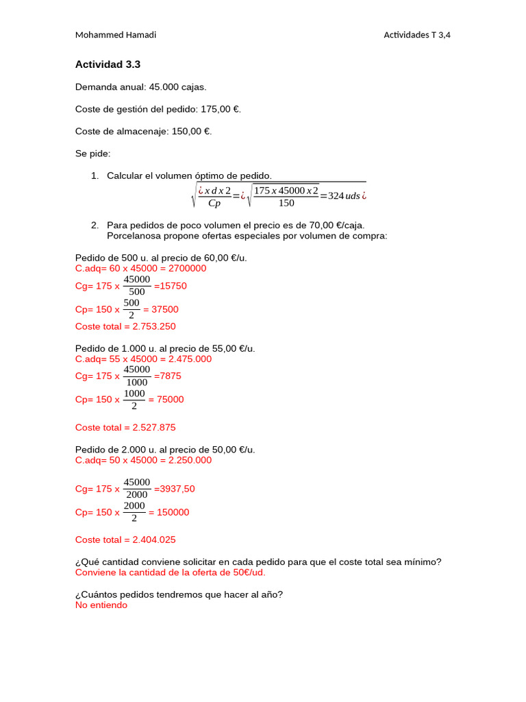 Cálculo de VOP y Puntos de Pedido | PDF