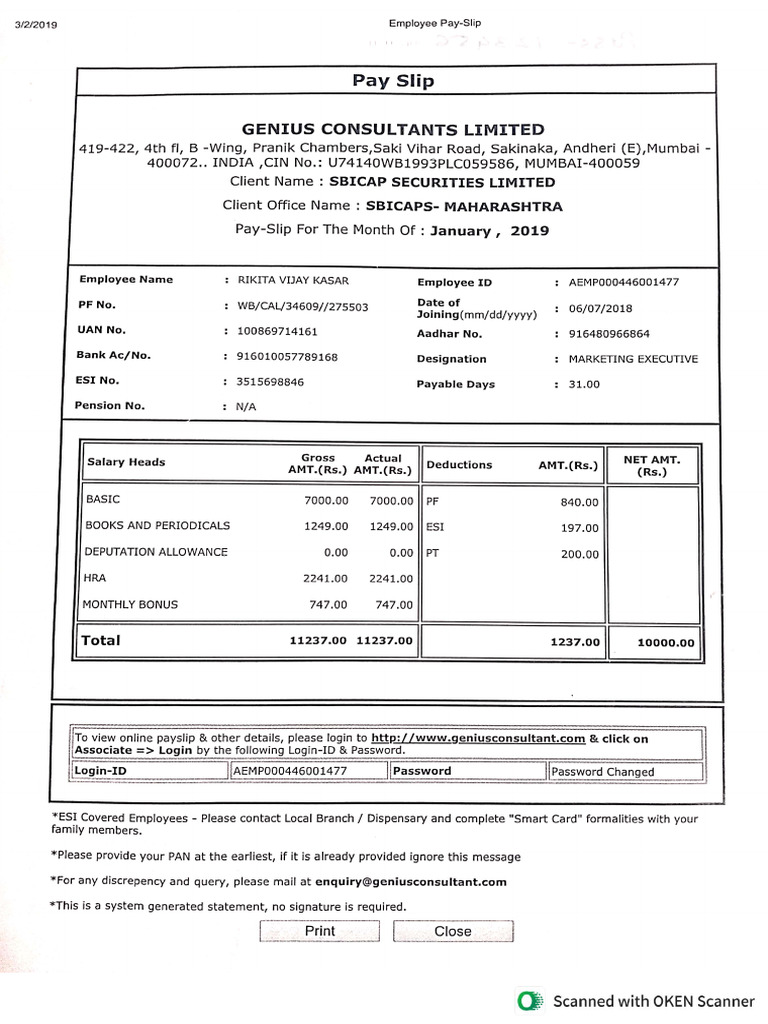 Rikita Payment Slip | PDF