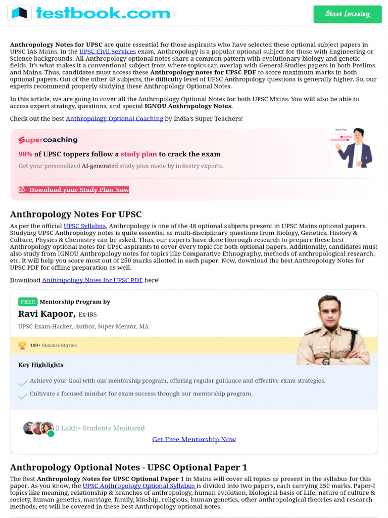 Anthropology Notes For UPSC, Download Free PDF Here | PDF