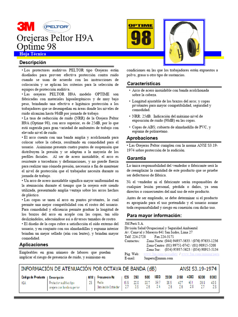 Ft-Orejeras para Casco Optime 98 Peltor 3M | PDF | ruido