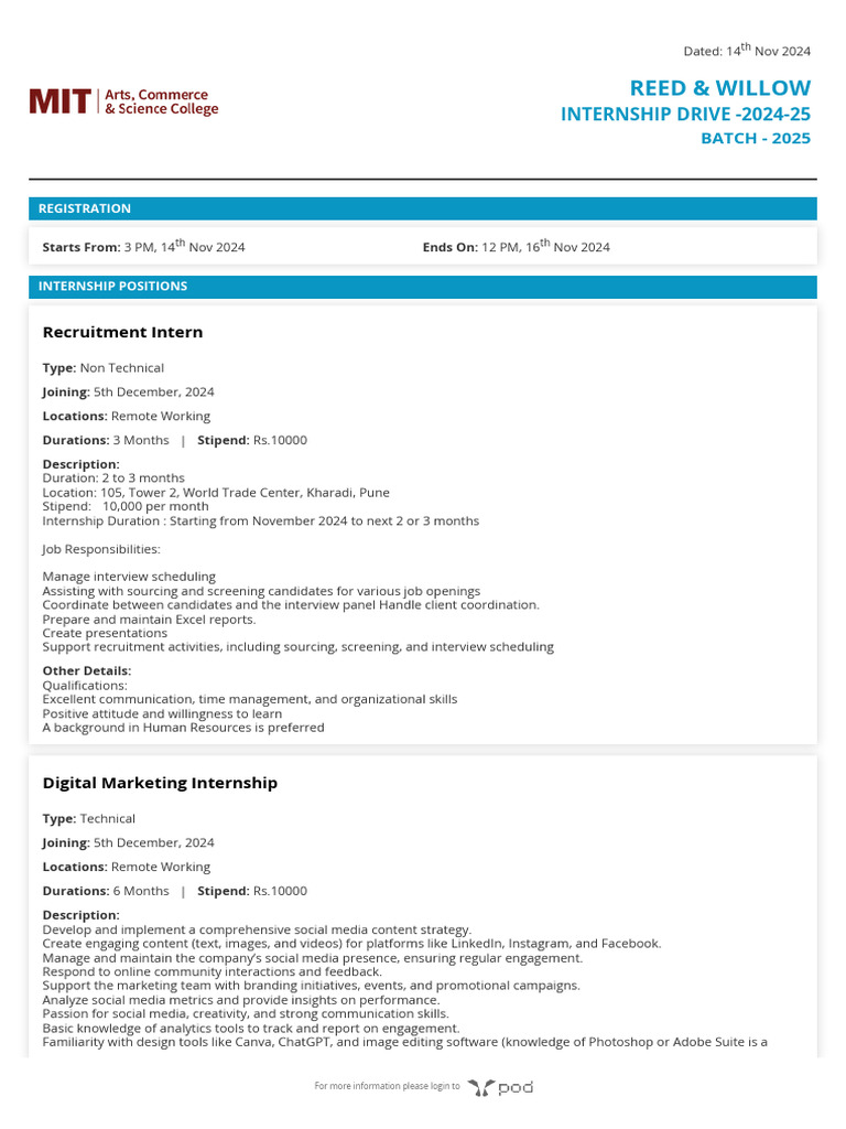 Reed & Willow - Internship-Drive - 2024-25 | PDF | Social Media ...