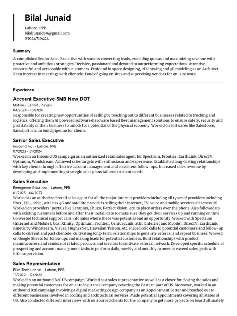 Bilal CV 2024 (1) | PDF | Sales | Marketing