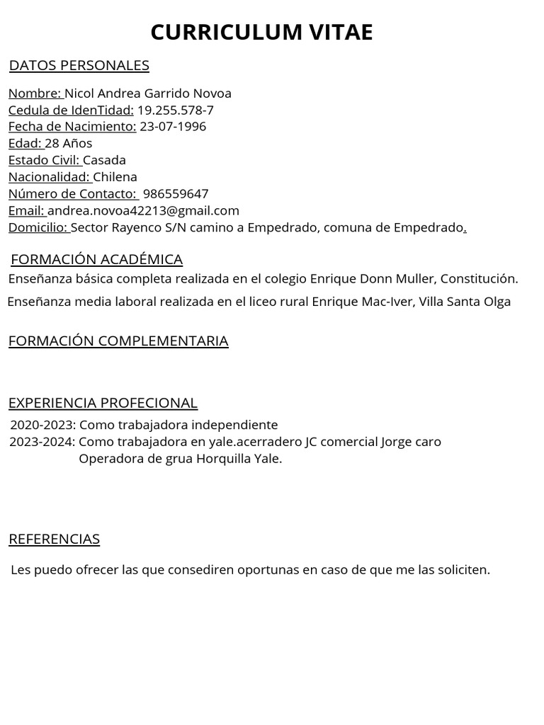 Curriculum Vitae de Nicol Andrea Garrido | PDF | Política | Ciencias ...