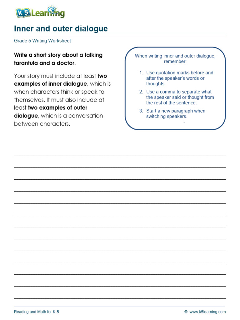 Writing Dialogue: Grade 5 Worksheet | PDF | Punctuation | Language ...