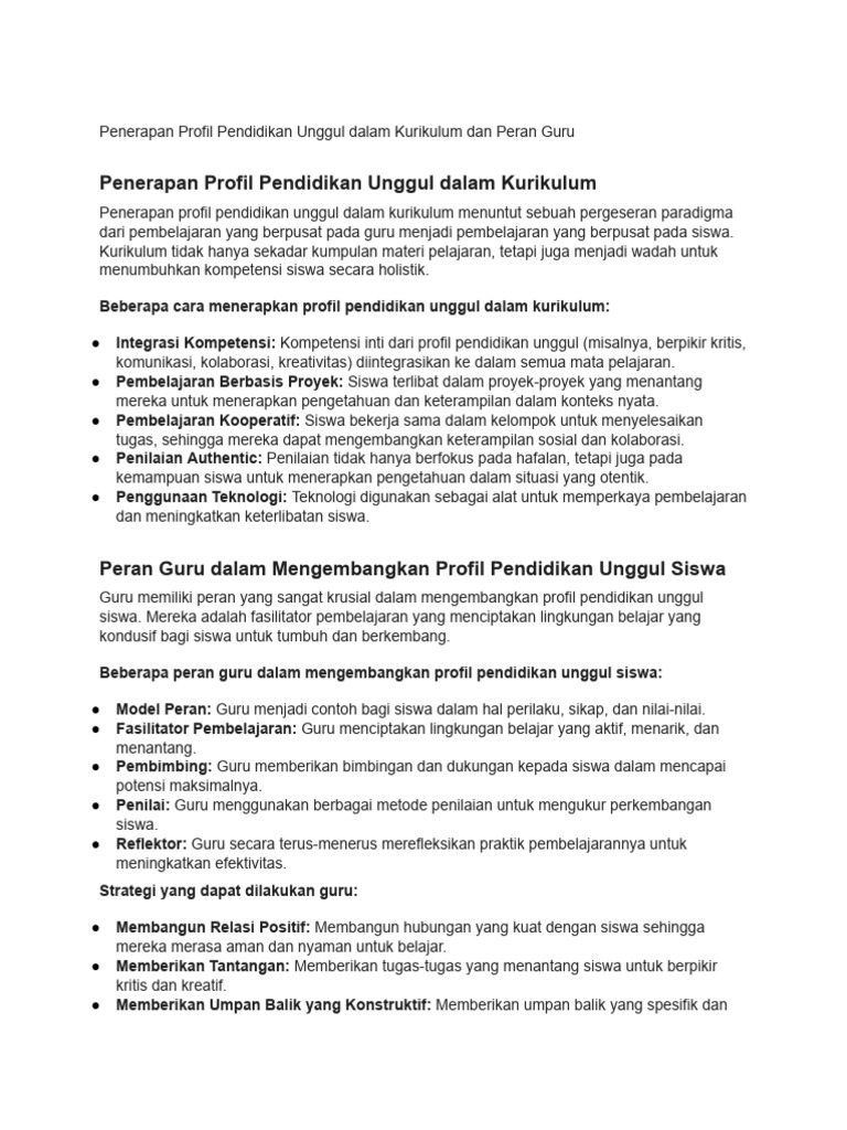 Penerapan Profil Pendidikan Unggul Dalam Kurikulu... | PDF