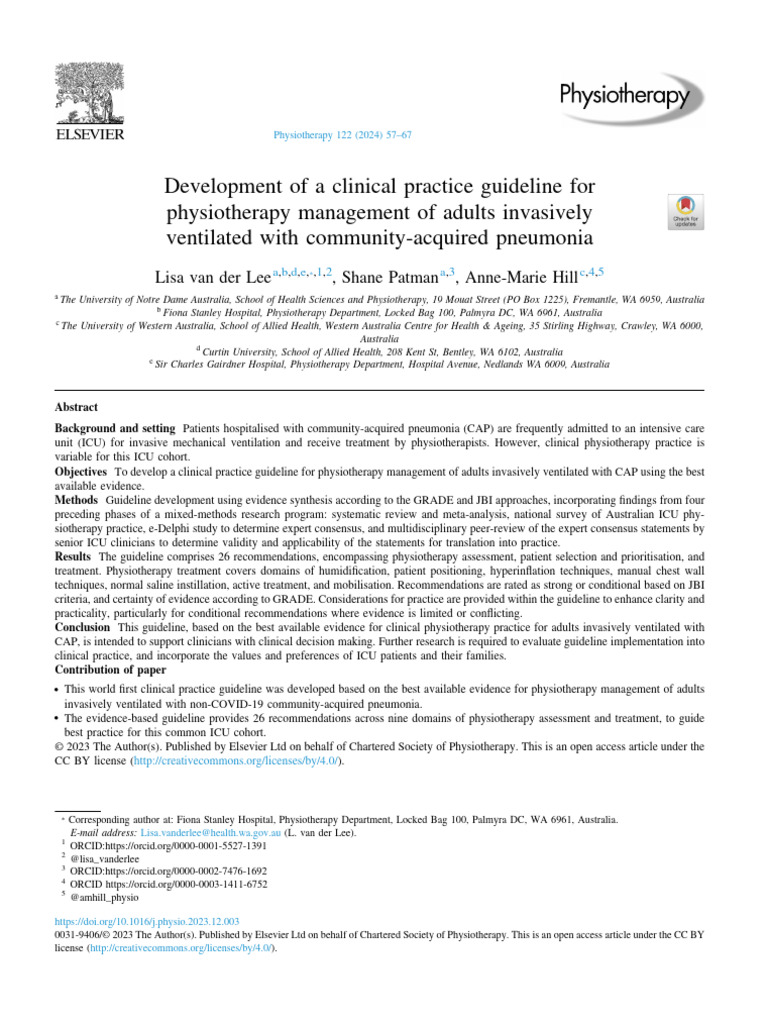 Development of A Clinical Practice Guideline For Physiotherapy ...