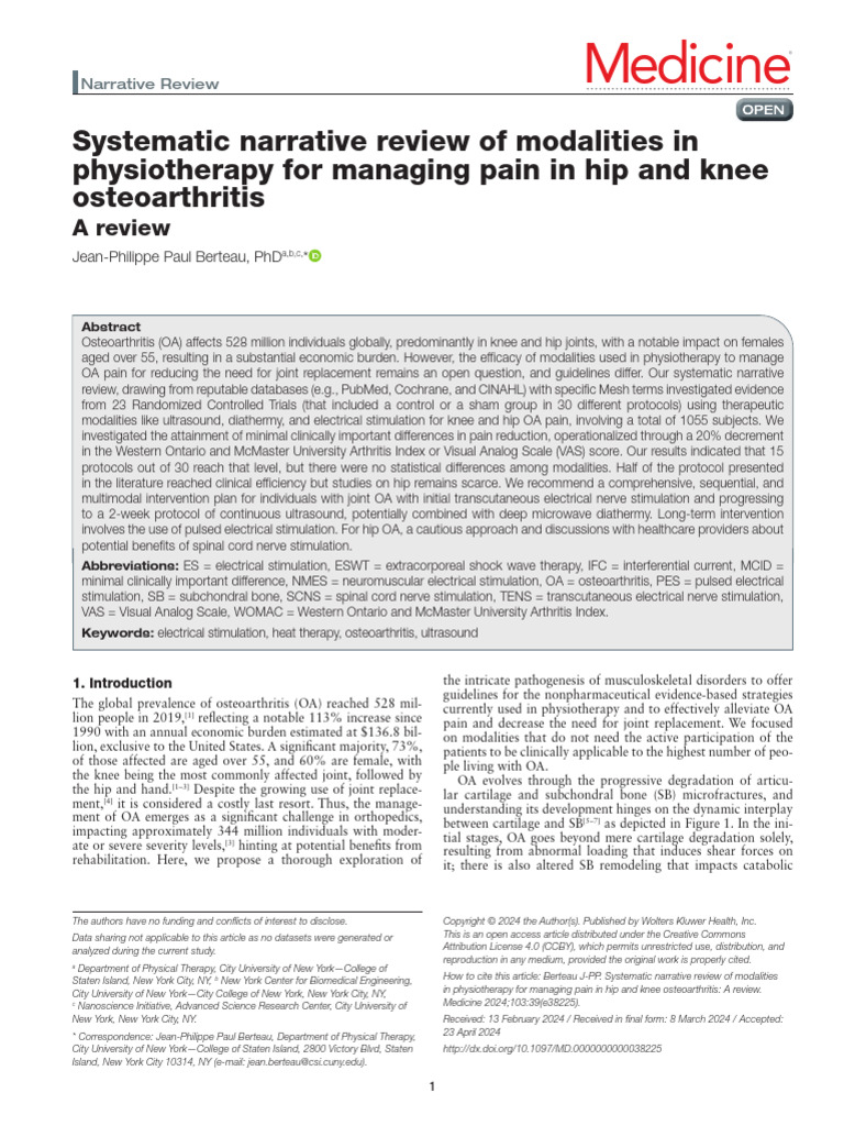 Systematic Narrative Review of Modalities in Physiotherapy For Managing ...