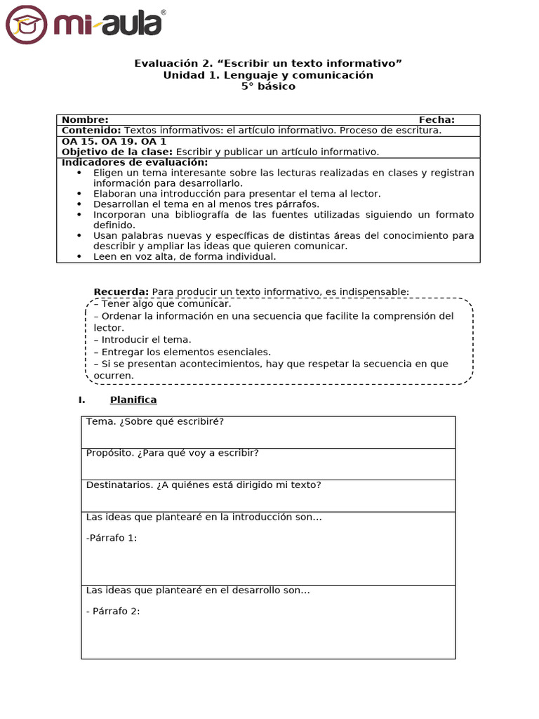 Escribir Un Texto Informativo. | PDF