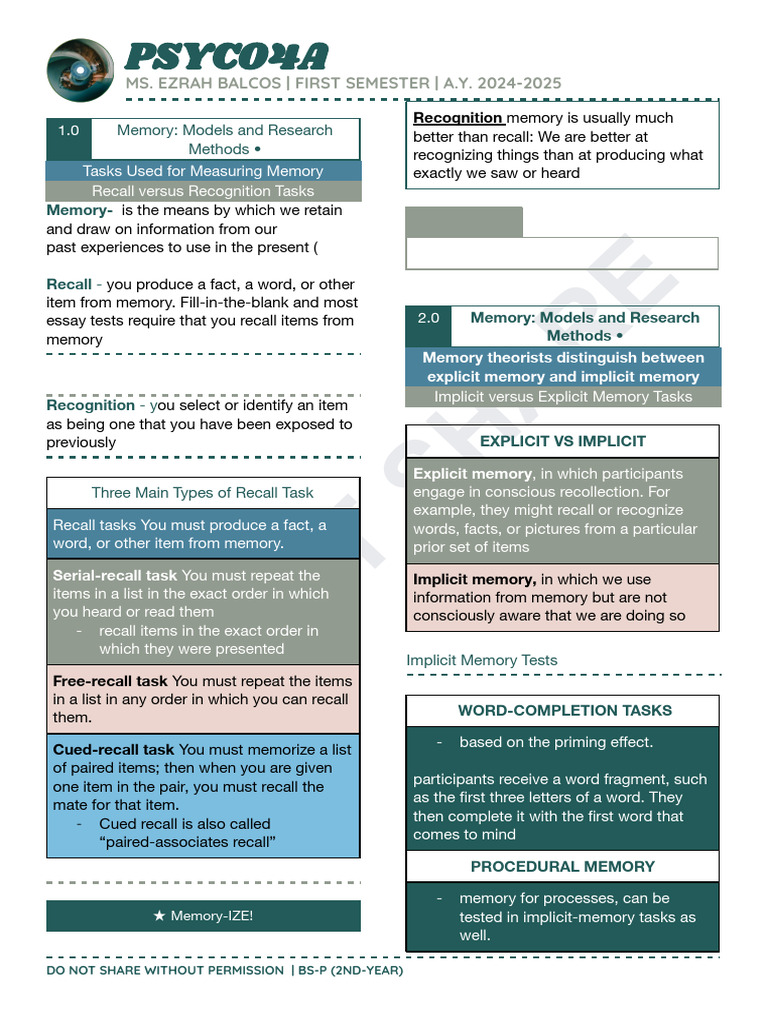 Psyc04a - 2425 | PDF | Memory | Amnesia