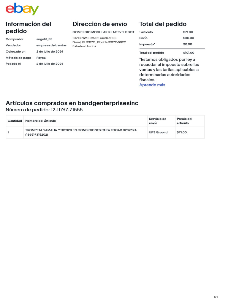 Detalles Del Pedido - EBay | PDF