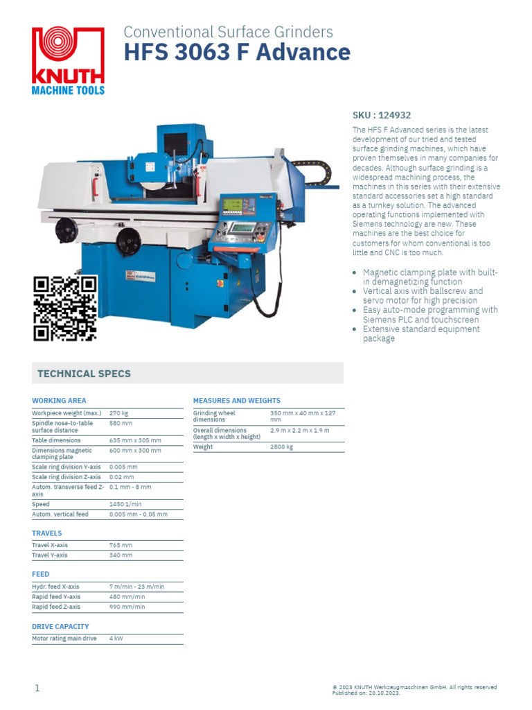 HFS 3063 F Advance Datasheet | PDF | Grinding (Abrasive Cutting) | Tools