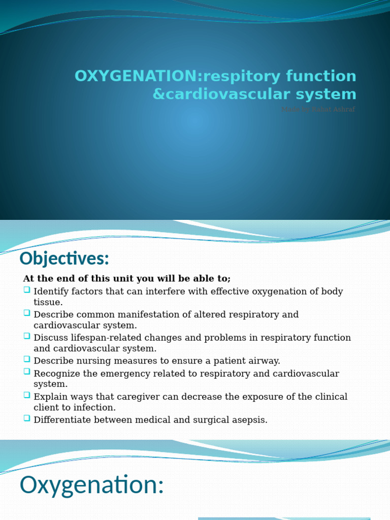 Oxygenation Respiratory Function & Cardiovascular System | PDF | Respiratory System | Lung
