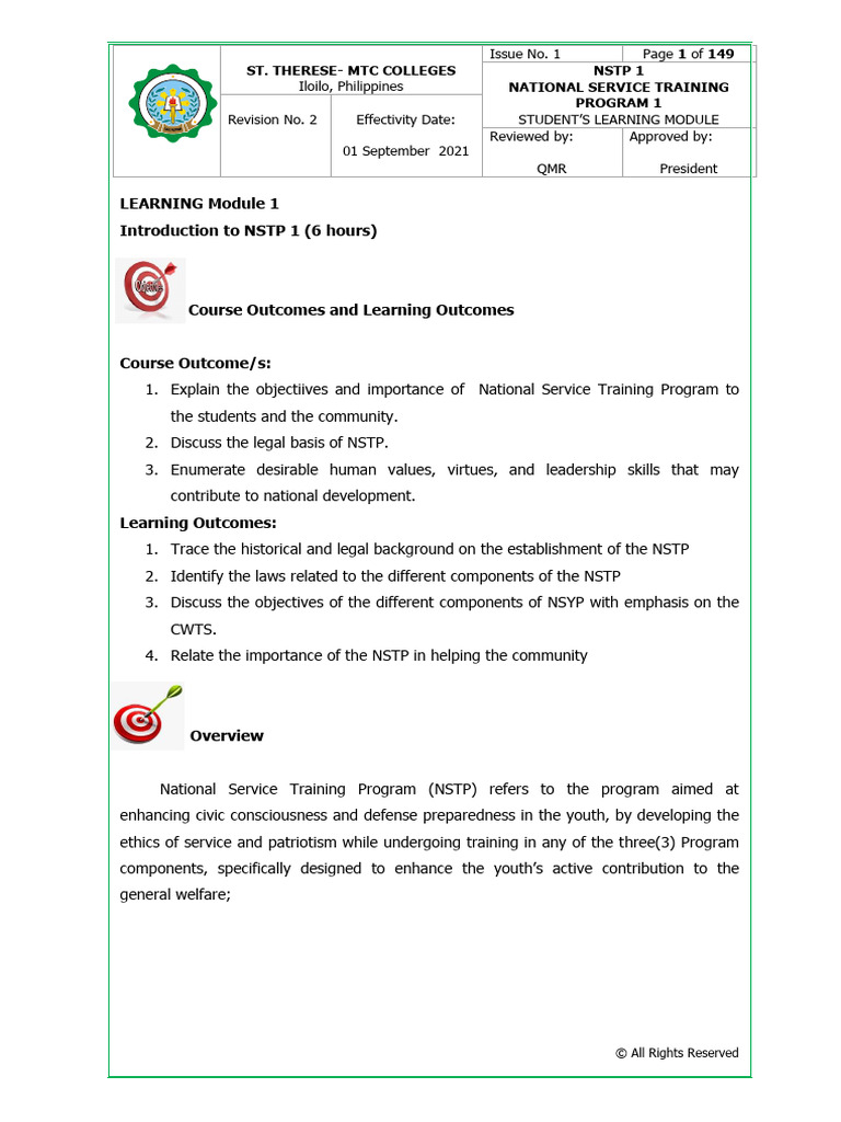 NSTP 1 Student Learning Module | PDF | Philippines