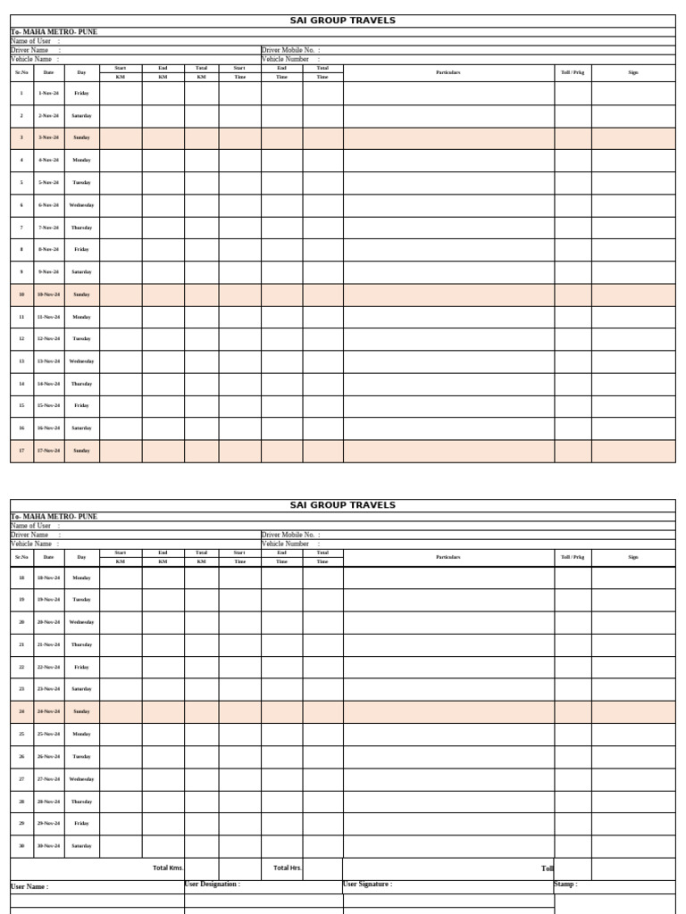 Maha Metro Logsheet 2024 | PDF