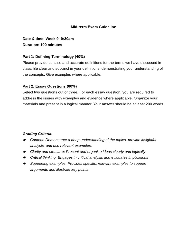 Mid-term Exam Guidelines and Criteria | PDF | Career & Growth