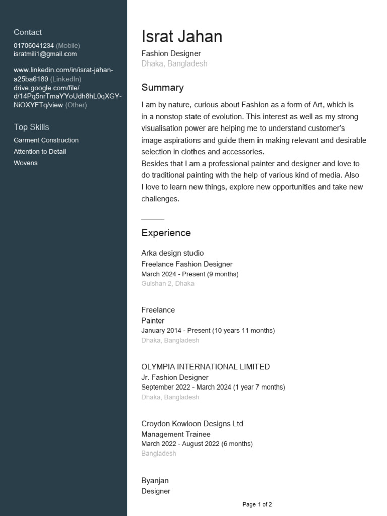 Fashion Designer & Artist Profile | PDF | The Arts | Cognition