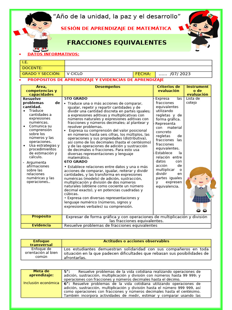 Ses-Lun-Mat-Fracciones Equivalentes | PDF | Multiplicación | Decimal