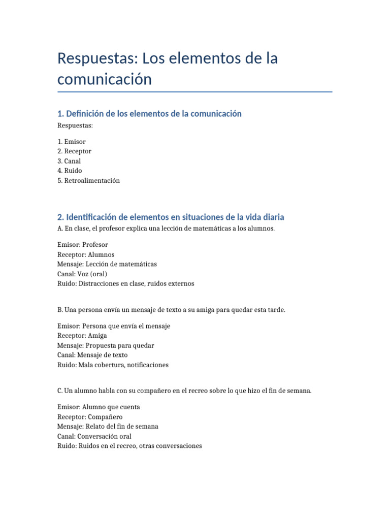 Respuestas Comunicacion 1 Eso | PDF