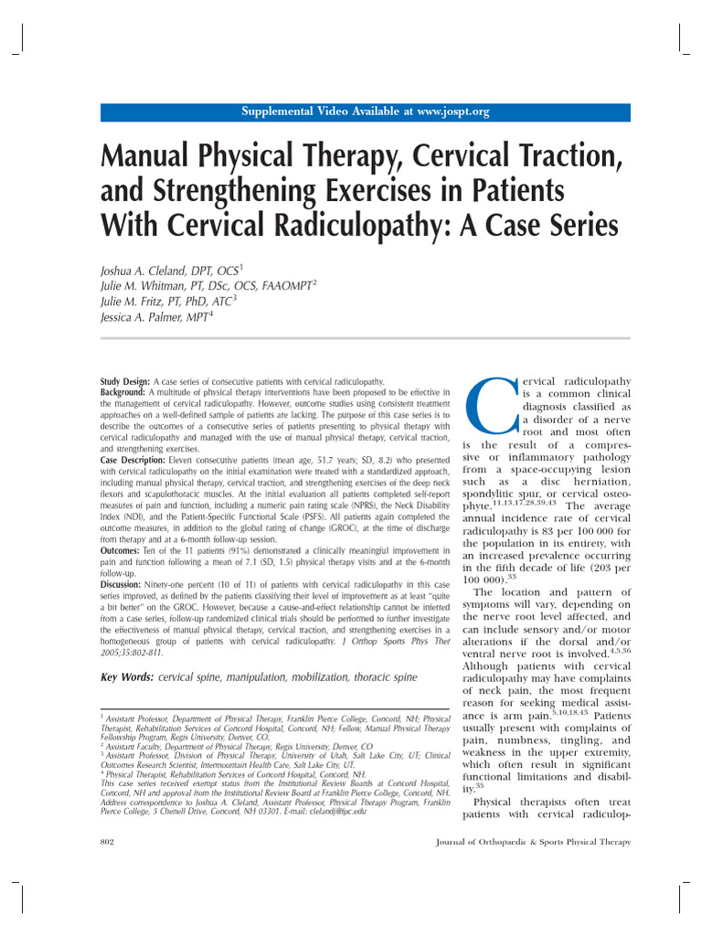 Cleland Et Al 2005 Manual Physical Therapy Cervical Traction and ...