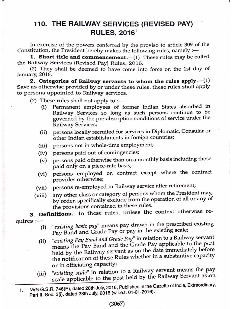 Railway Services (Revised Pay) Rules, 2016 | PDF