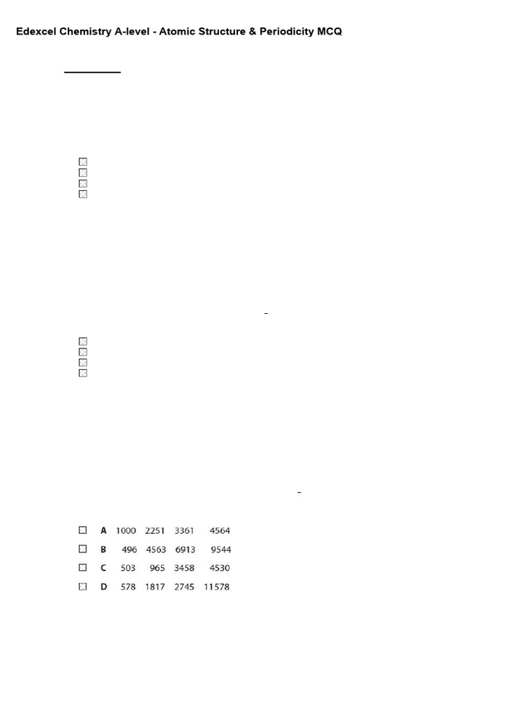 Atomic Structure & Periodicity MCQ | PDF | Periodic Table | Electron ...