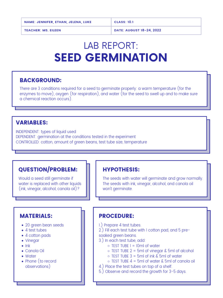 Seed Germination Experiment Results | PDF | Seed | Water