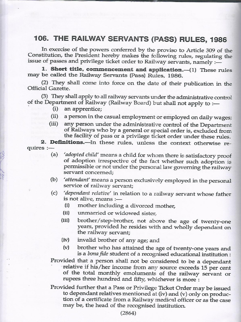 Railway Servants (Pass) Rules, 1986 | PDF