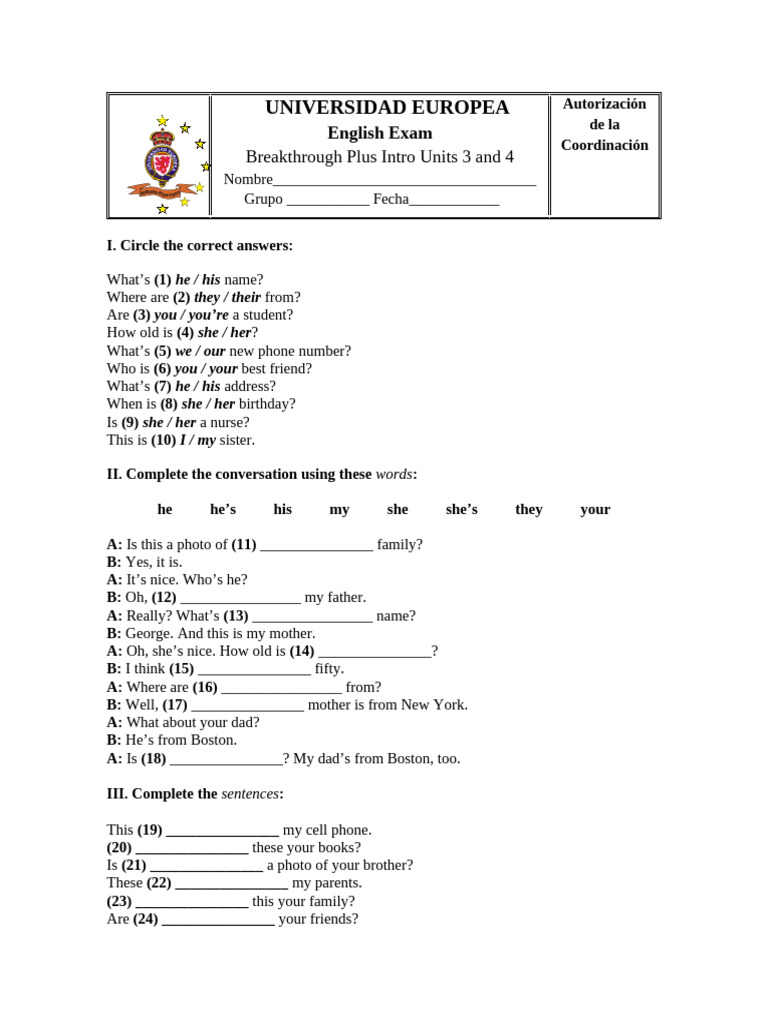 English Exam: Breakthrough Plus Intro | PDF | Language Arts & Discipline