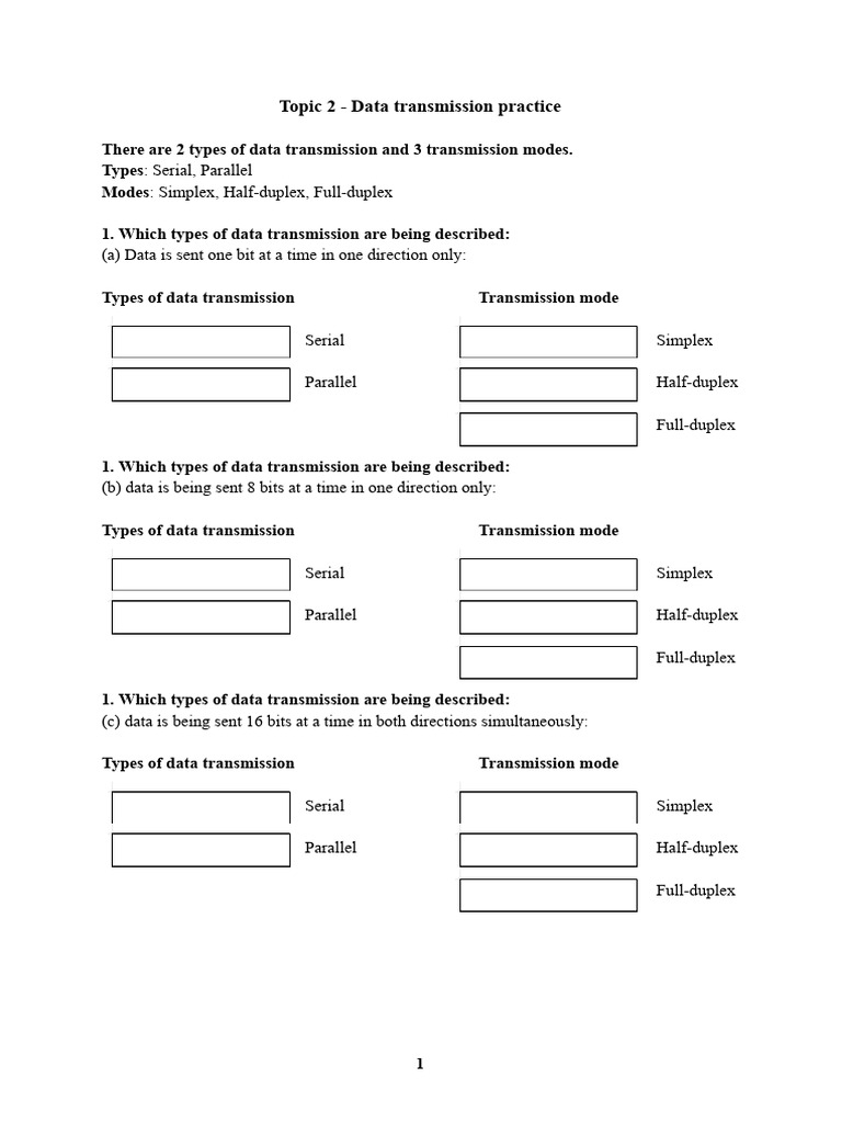 Topic 2 - Data Transmission Practice (With Markscheme) | PDF | Duplex (Telecommunications ...