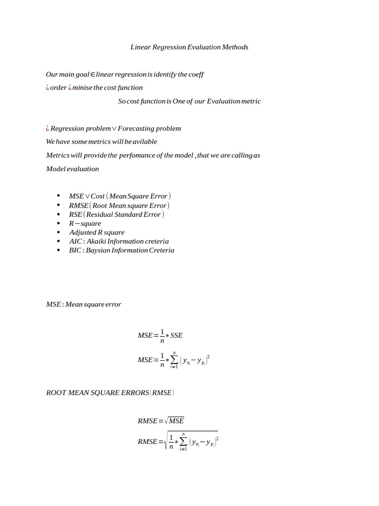 Linear Regression Evaluation Metrics | PDF | Errors And Residuals | Mean Squared Error