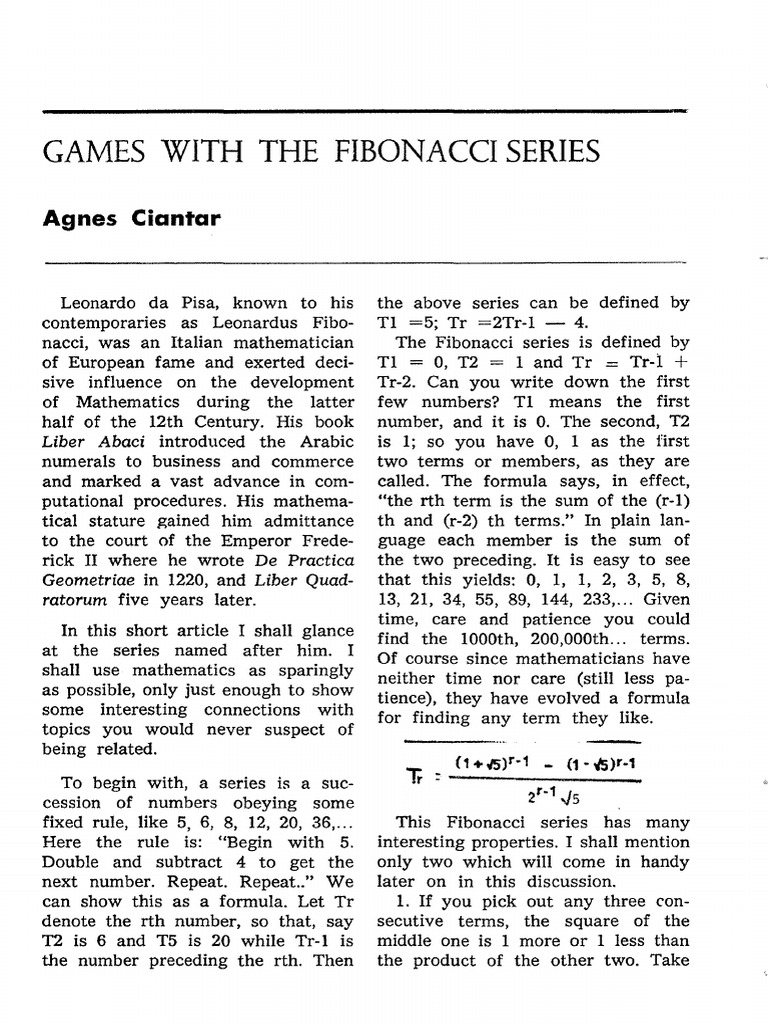 Fibonacci Series Games and Concepts | PDF | Multiplication | Elementary ...