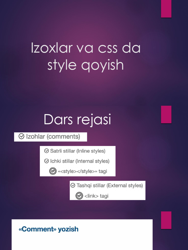 Izoxlar Va Css Da Style Qoyi | PDF