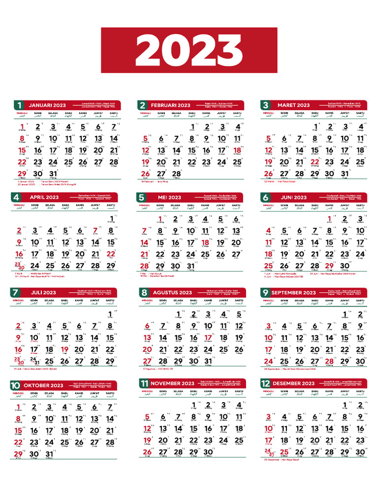 Kalender 2023 1 Lembar | PDF