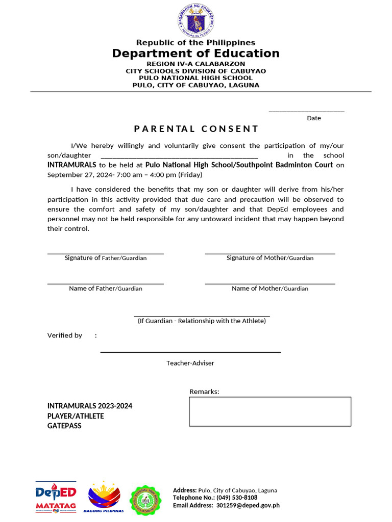 Parental Consent Intrams | PDF