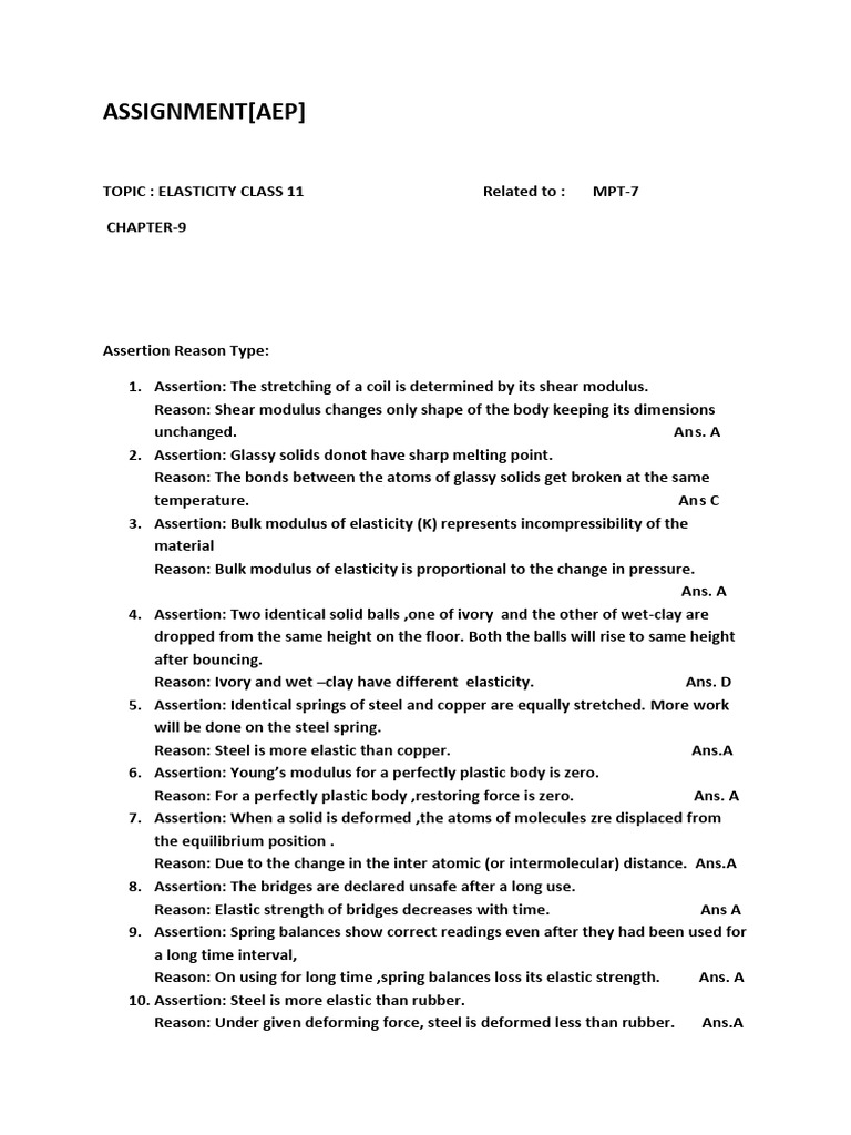 Elasticity Concepts for Class 11 | PDF | Elasticity (Physics ...