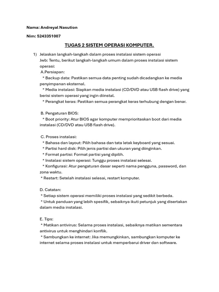 tugas sistem operasi andre | PDF