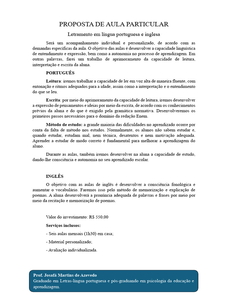 Proposta de Aula Particular | PDF